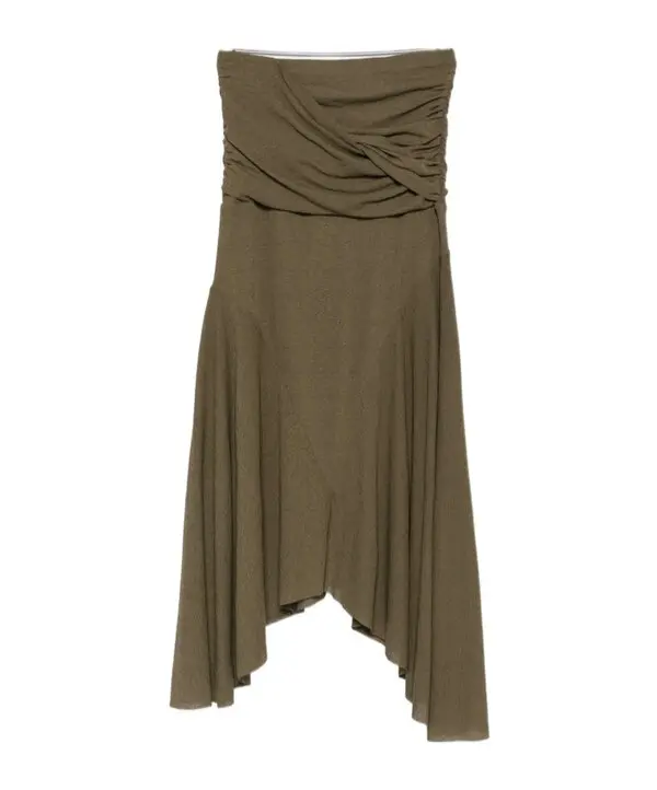 GANNI Ruched Asymmetric Hem Skirt - Brown