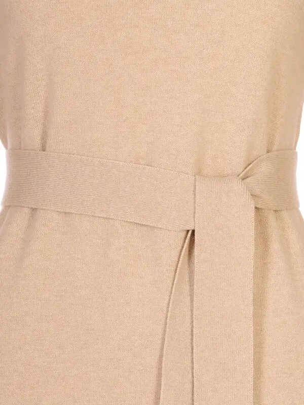 Fabiana Filippi Belted Ribbed Crewneck Midi Dress - Nude