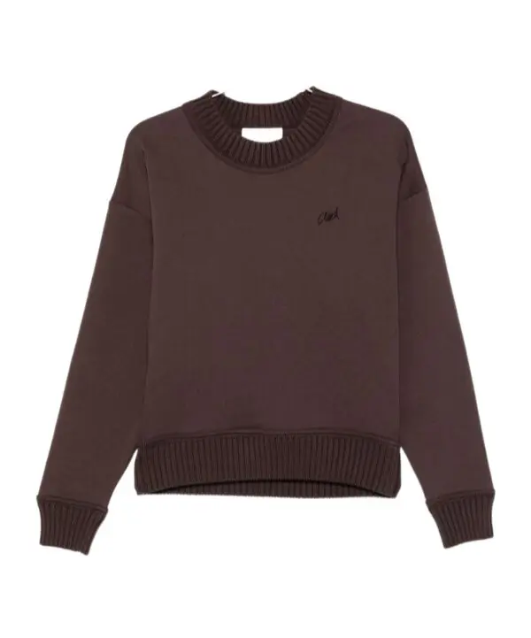 Closed Ribbed-trim Logo-embroidered Sweatshirt - Dark Brown