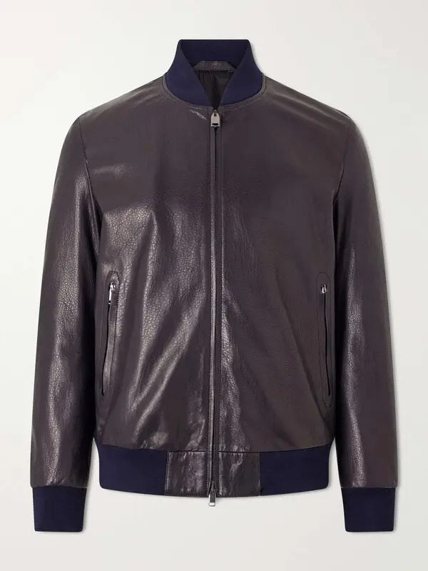 Brioni Draped Leather Bomber Jacket - Brown