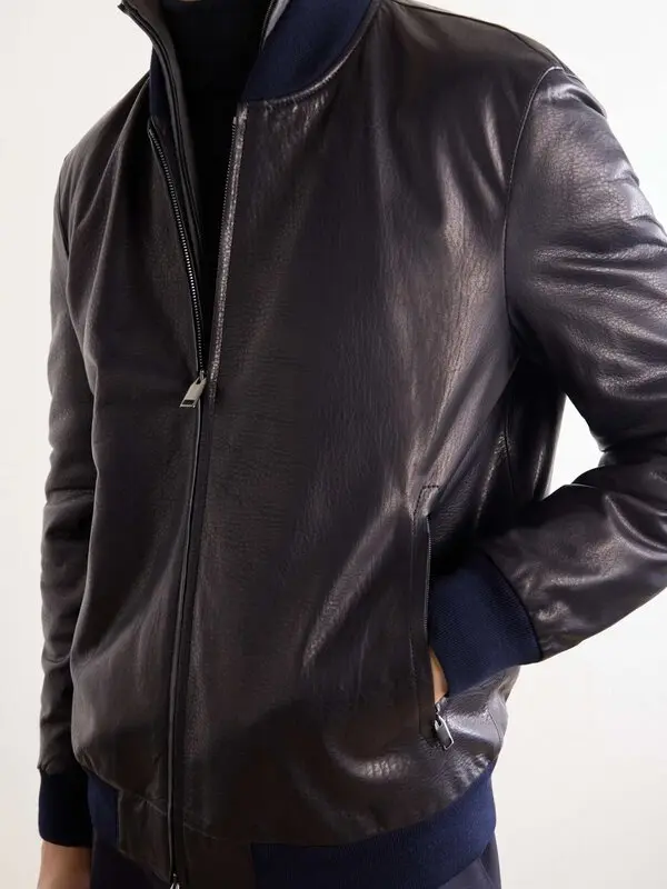 Brioni Draped Leather Bomber Jacket
