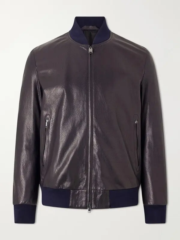 Brioni Draped Leather Bomber Jacket