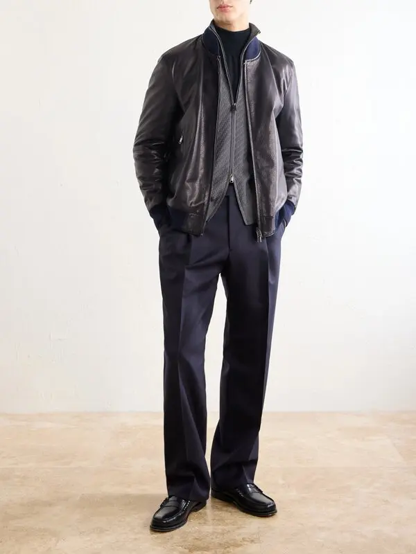 Brioni Draped Leather Bomber Jacket