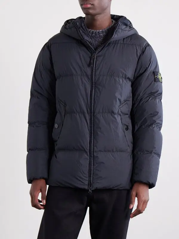 Stone Island Garment-dyed Crinkled Shell Down Hooded Jacket