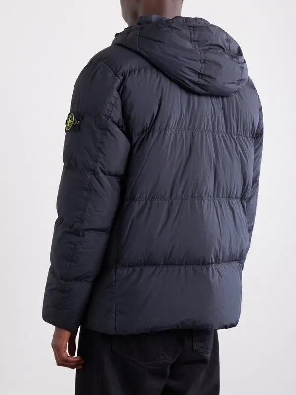 Stone Island Garment-dyed Crinkled Shell Down Hooded Jacket