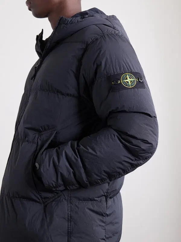 Stone Island Garment-dyed Crinkled Shell Down Hooded Jacket