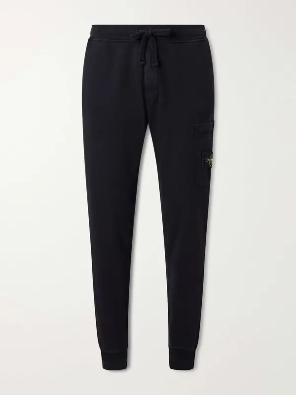 Stone Island Straight-leg Garment-dyed Cotton-fleece Sweatpants - Black