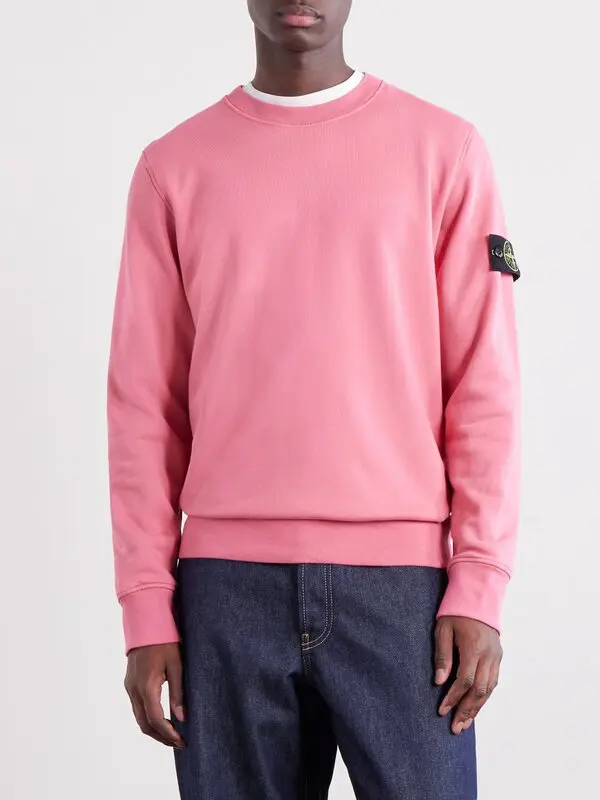 Stone Island Garment-dyed Cotton-fleece Sweatshirt - Pink
