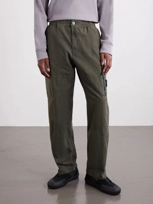 Stone Island Wide-leg Cotton-ripstop Cargo Trousers - Green