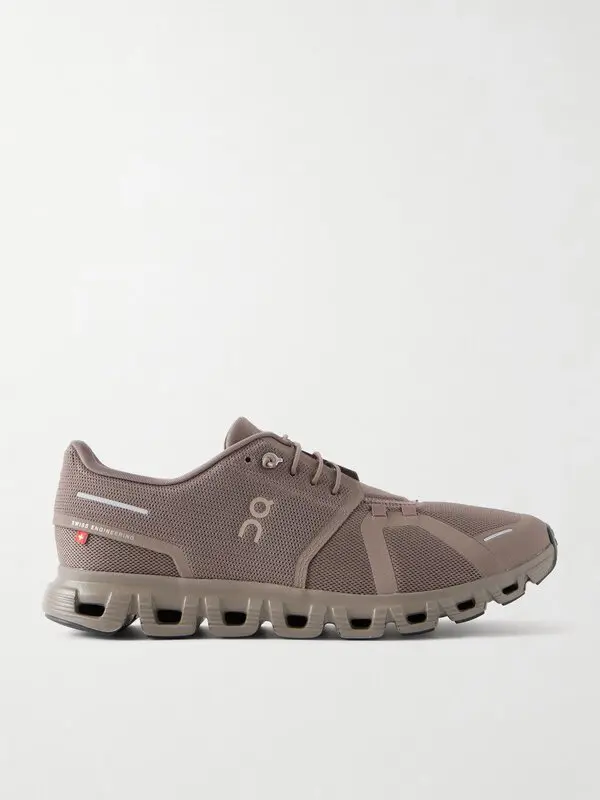 On 6 Rubber-trimmed Mesh Lace-up Sneakers - Brown
