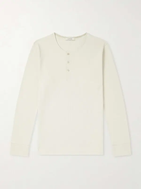 LEMAIRE Henley Ribbed Cotton T-shirt - Ecru