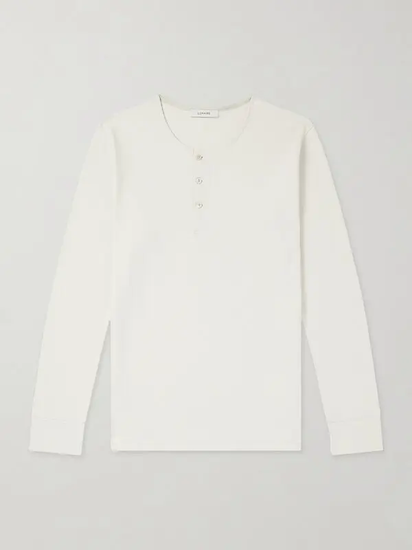 LEMAIRE Henley Ribbed Cotton T-shirt - Neutrals