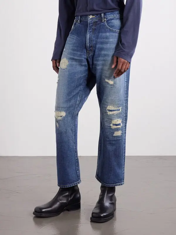 BEAMS Straight-leg Distressed Jeans