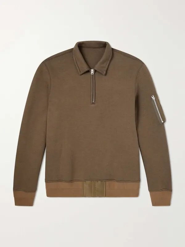 Sacai Cotton-blend Half-zip Sweater - Brown