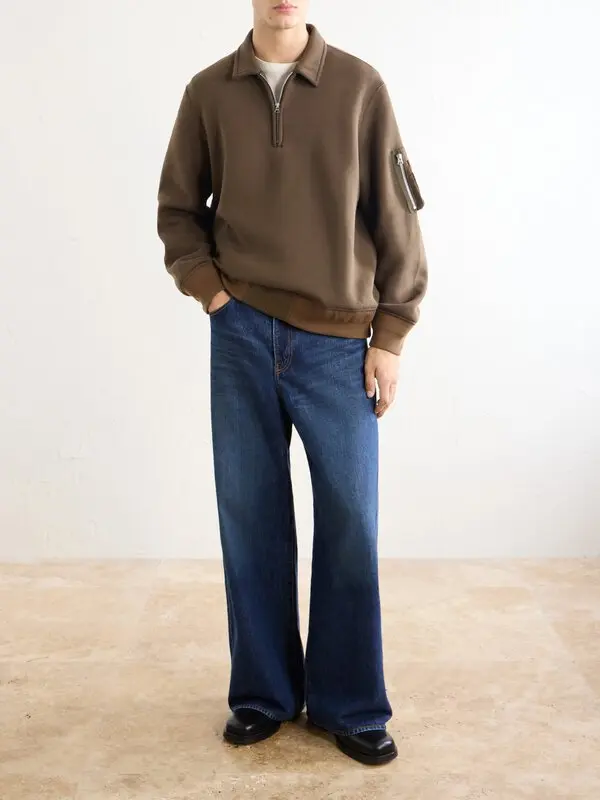 Sacai Cotton-blend Half-zip Sweater With Ma-1 Sleeve Pocket - Brown