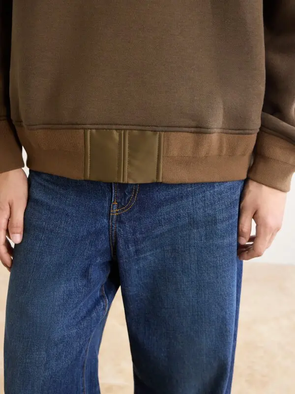 Sacai Cotton-blend Half-zip Sweater With Ma-1 Sleeve Pocket - Brown