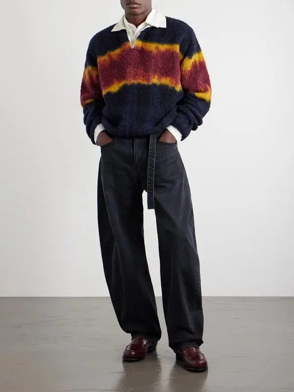 Sacai Tie-dye Wool-blend Polo Sweater - Blue
