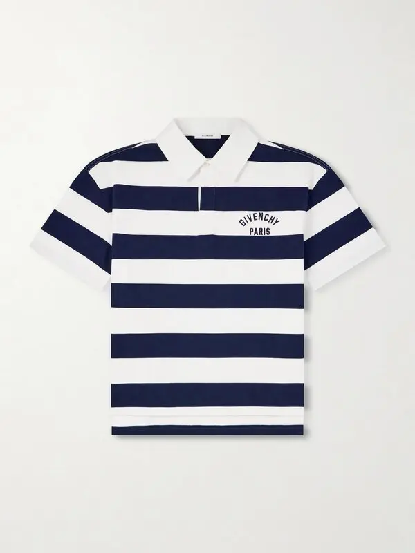 Givenchy Logo-embroidered Striped Cotton Polo Shirt - Blue