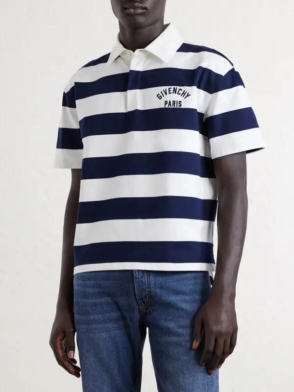 Givenchy Logo-embroidered Striped Cotton Polo Shirt - Blue