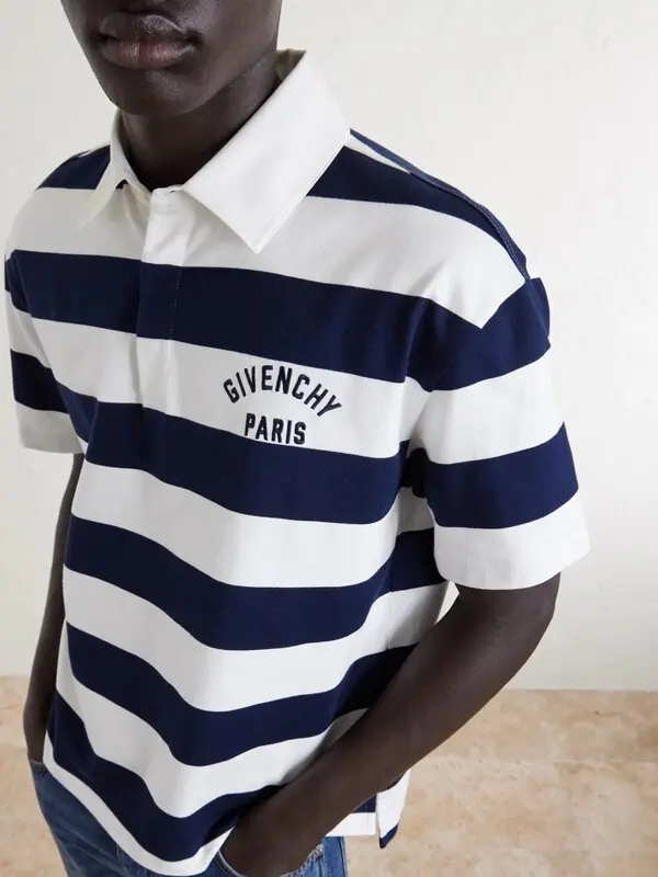 Givenchy Logo-embroidered Striped Cotton Polo Shirt - Blue