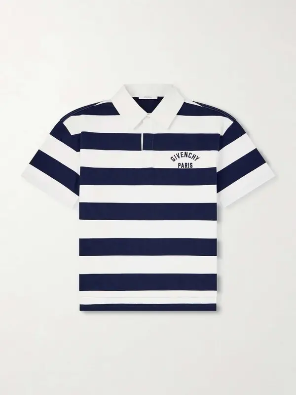 Givenchy Logo-embroidered Striped Cotton Polo Shirt - Navy