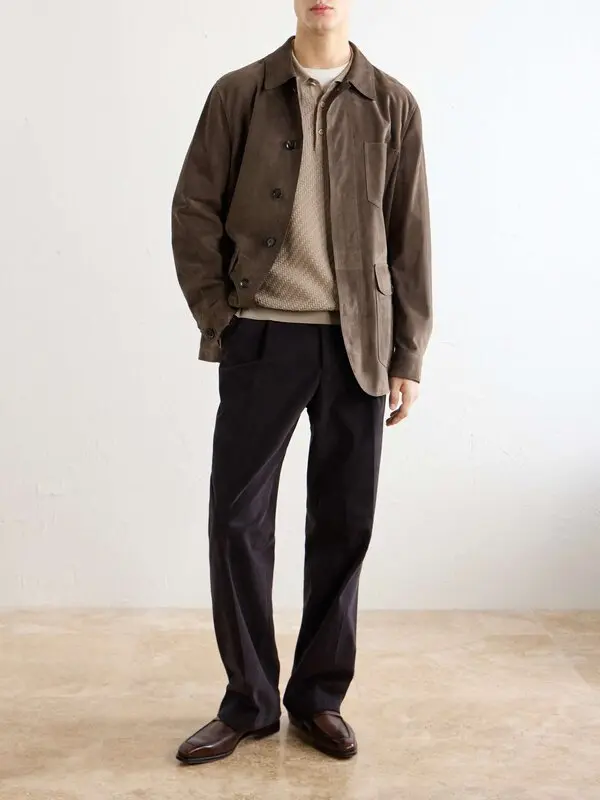 Brioni Woven Cotton, Cashmere And Silk-blend Polo Sweater