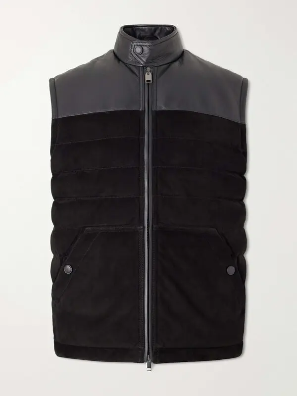 Brioni Leather-trimmed Suede Gilet - Black