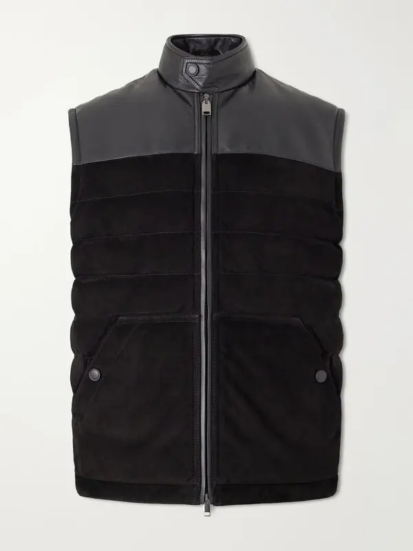 Brioni Leather-trimmed Suede Gilet