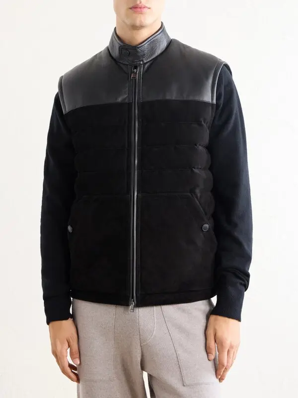 Brioni Leather-trimmed Suede Gilet