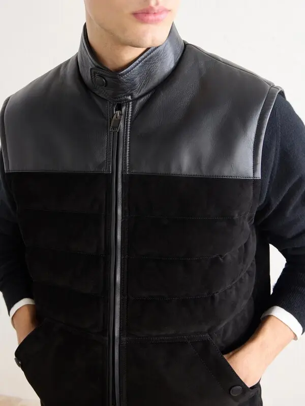 Brioni Leather-trimmed Suede Gilet