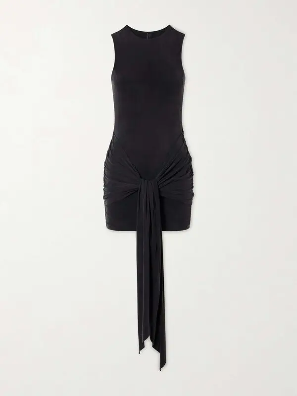 SKIMS Tie-detailed Stretch Cupro-jersey Wrap Mini Dress Obsidian - Black