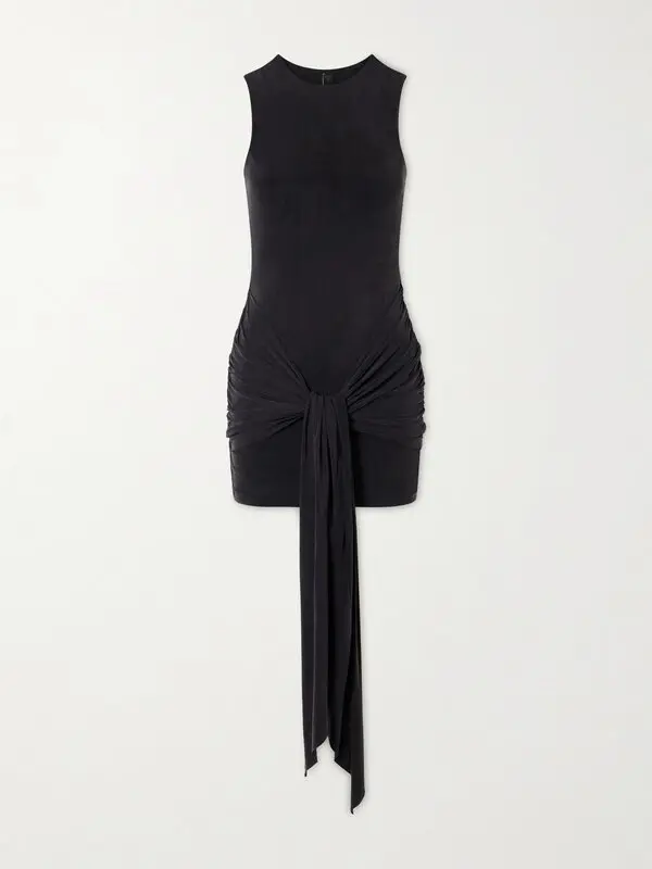 SKIMS Tie-detailed Stretch Cupro-jersey Wrap Mini Dress - Black