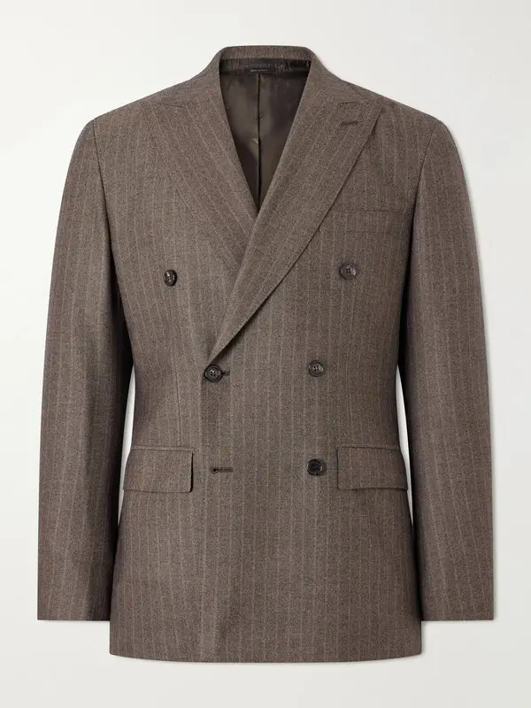 Brioni Plume Herringbone Wool Double-breasted Suit Jacket