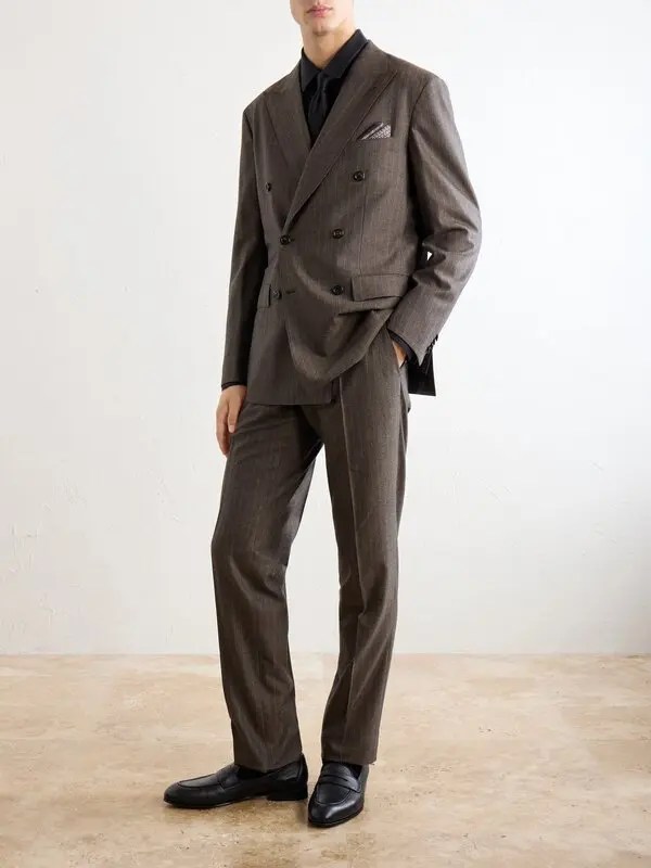 Brioni Plume Herringbone Wool Double-breasted Suit Jacket