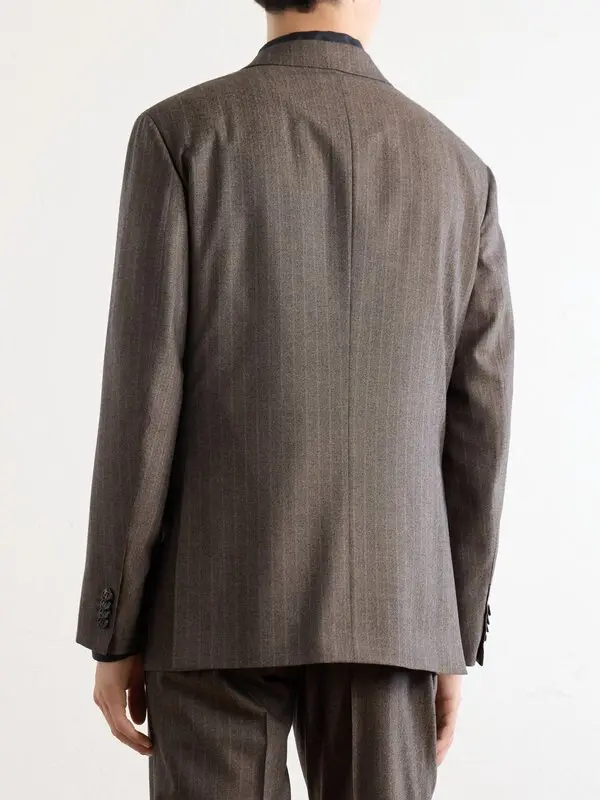 Brioni Plume Herringbone Wool Double-breasted Suit Jacket