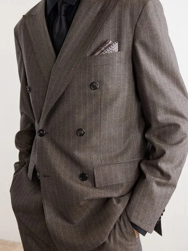 Brioni Plume Herringbone Wool Double-breasted Suit Jacket