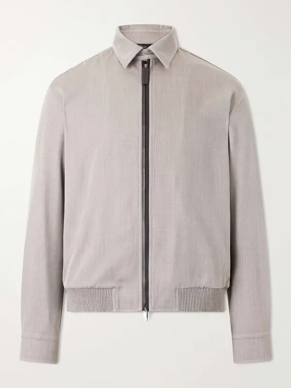 Brioni Leather-trimmed Wool-twill Blouson Jacket