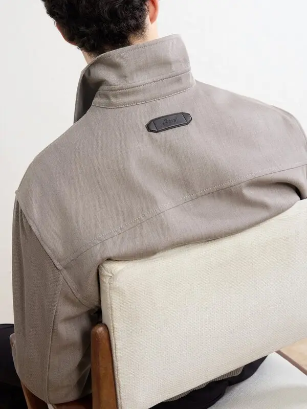 Brioni Leather-trimmed Wool-twill Blouson Jacket