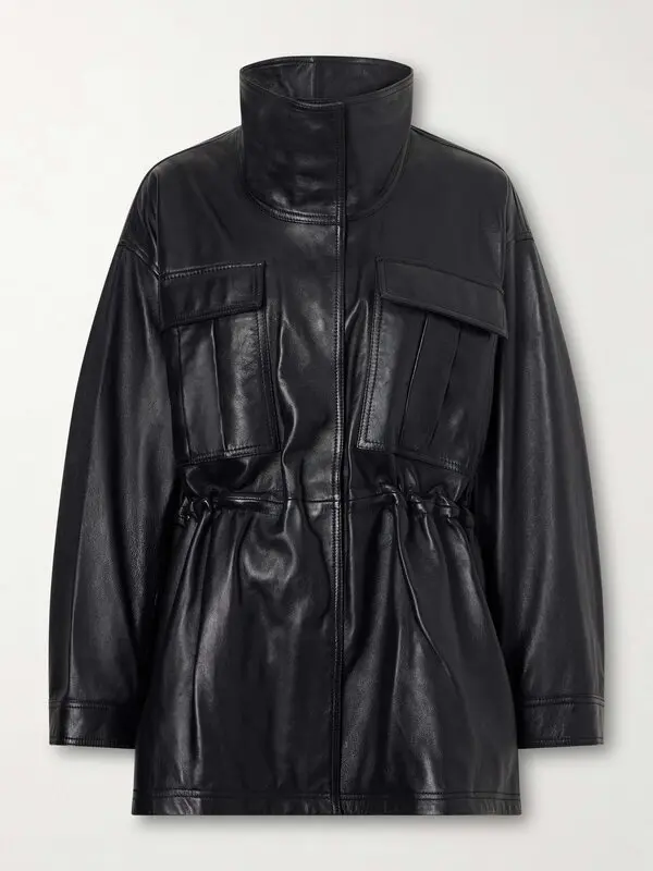 RÓHE Sculptural Gathered Leather Jacket - Black