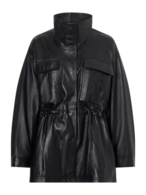 RÓHE Sculptural Gathered Leather Jacket - Black