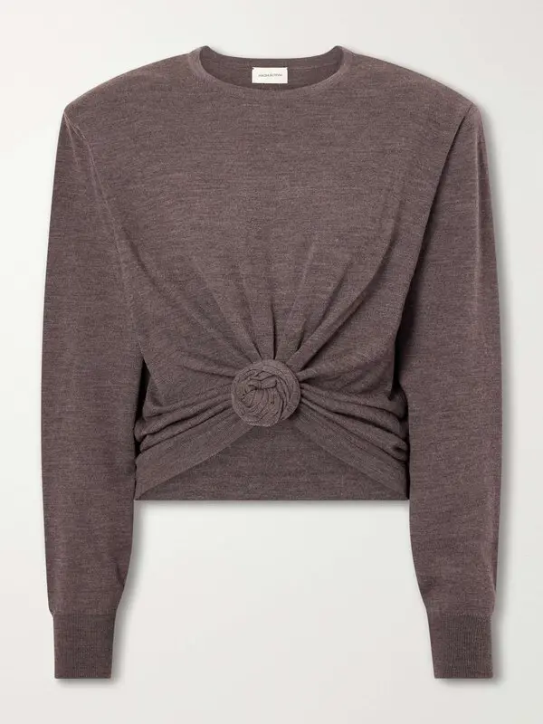 Magda Butrym Knotted Cropped Wool Sweater - Dark Brown