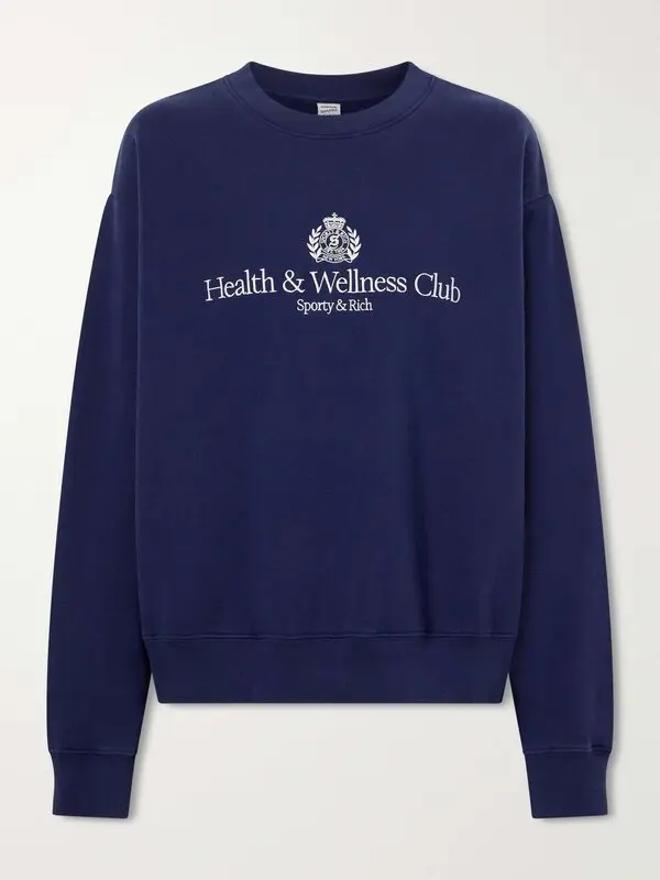 SPORTY & RICH Logo-embroidered Cotton-jersey Sweatshirt - Navy