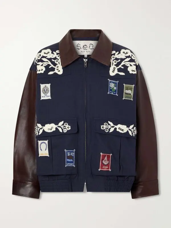 Sea Georgie Embroidered Cotton-canvas And Leather Jacket - Navy