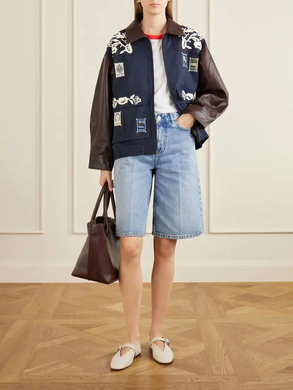 Sea Georgie Embroidered Cotton-canvas And Leather Jacket - Navy