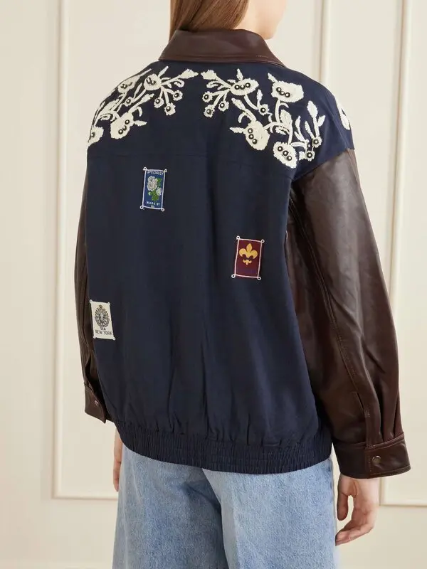 Sea Georgie Embroidered Cotton-canvas And Leather Jacket - Navy