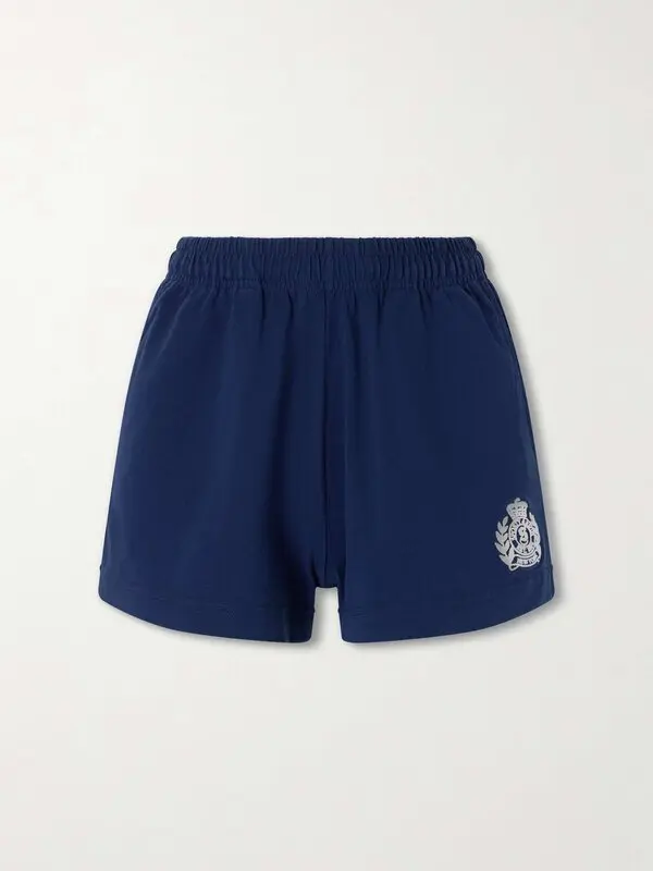 SPORTY & RICH Logo-embroidered Cotton-jersey Shorts - Navy