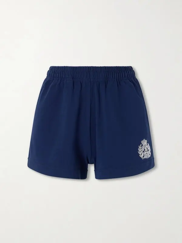SPORTY & RICH Logo Embroidered Cotton-jersey Shorts - Navy