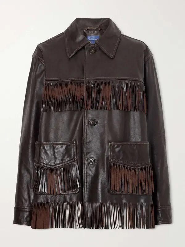 Polo Ralph Lauren Fringed Leather Jacket - Chocolate