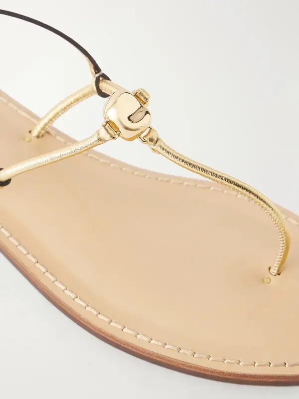 AMANU The Naivasha Embellished Leather Sandals - Gold