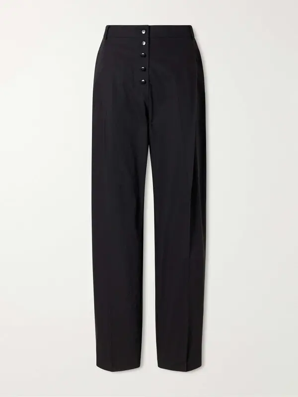 ST. AGNI Pleated Wool Wide-leg Pants - Black